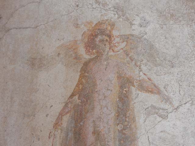 IX.3.5 Pompeii. October 2020. Room 4, remains of wall painting of Satyr ...
