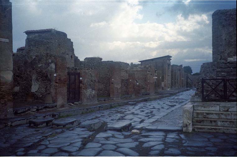 Via della Fortuna, Pompeii. 19th century photo by A. Mauri. Looking ...