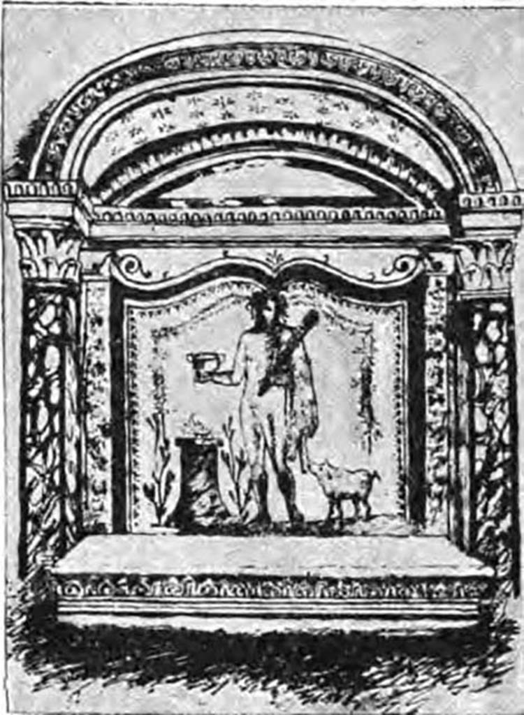 V.2.h Pompeii. 1893 drawing of lararium niche and painting. According ...